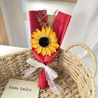 China Beautiful Sunflower Soap Flower Bouquet Artificial Flower Gift Set High Aesthetic Companion Gift Perfect for Teachers Day for sale