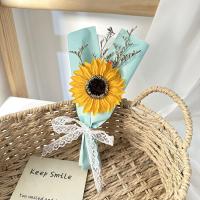 China Beautiful Sunflower Soap Flower Bouquet Artificial Flower Gift Set High Aesthetic Companion Gift Perfect for Teachers Day for sale