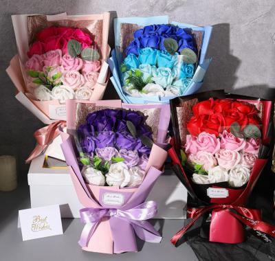 China Valentines Day Gift Guaranteed Quality Unique Rose Soap Bouquet Flower Gift Box Soap Flower Bouquet for sale