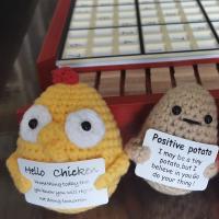China Positive Potato Pickle Emotional Support Gift Toys Funny Desk Decor Handmade Crochet Doll for sale