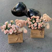 China Guaranteed Quality Unique Rose Soap Flower Gift Box Bouquet With Teddy Bear Dried Flower Round Shape For Valentine Christmas Birthday Wedding Holiday Decor Model for sale