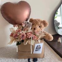 China Guaranteed Quality Unique Rose Soap Flower Gift Box Bouquet With Teddy Bear Dried Flower Round Shape For Valentine Christmas Birthday Wedding Holiday Decor Model for sale