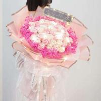 China Baby's Breath Artificial Soap Flower Bouquet With White Gauze Fale Roses Flowers Valentine's Day Gift for sale