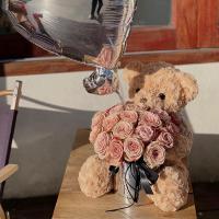 China Guaranteed Quality Unique Rose Soap Flower Gift Box Bouquet With Teddy Bear Dried Flower Round Shape For Valentine Christmas Birthday Wedding Holiday Decor Model for sale