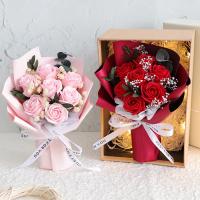 China Wholesale Handmade Rose Soap Flower Gift Box Bouquet With Star String Lights Eco-Friendly Artificial Soap Rose For Mother's Day Birthday Holiday Gift for sale