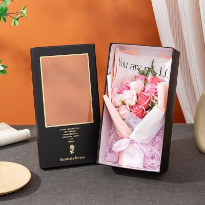 China Roses Soap Flower Bouquet With Window Gift Box Cleansing Soap Rose Creative Small Gift For Birthday Wedding Valentine Christmas Holiday Wholesale for sale