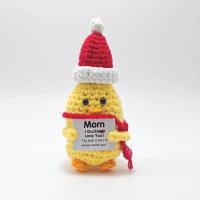 China Funny Crochet Kawaii Stuffed Emotional Positive Duck Plush Toy Funny Knitted Positive Duck Crochet Doll Bag Pendant Gift for sale