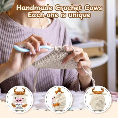China Mini Positive Crochet Cow Handmade Cute Kawaii Stuffed Animal Encouraging Message Funny Emotional Support Buddy Inspired Kawaii for sale