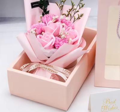 China Promotional Artificial Soap Flower Mother's Day Valentine's Day Gift Bouquet Pink Rose Handmade Soap Gift Box Flowers for sale