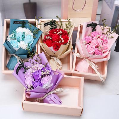 China Promotional Artificial Soap Flower Mother's Day Valentine's Day Gift Bouquet Pink Rose Handmade Soap Gift Box Flowers for sale