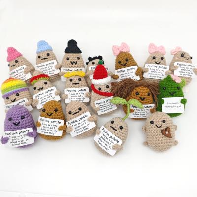 China 200 Styles Custom Text Handmade Kawaii Crochet Pickle Flowers Positive Potato Emotional Support Crochet Animals Doll for sale