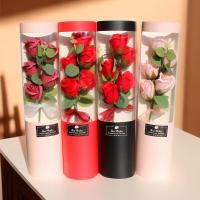 China Modern Handmade Waterproof Soap Rose Bouquet Transparent Cylinder Gift Box Custom Size Floral Gift for Multi-Holiday Wholesale for sale