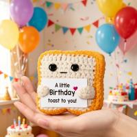 China Handmade Crochet Knitted Bread Toast Plush Toy Mini Doll with Positive Encouragement Card for Birthday Party Favor Gift for sale