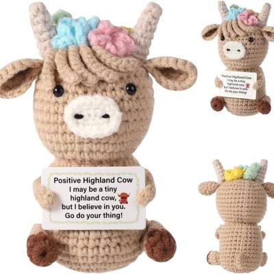 China 100 Styles Mini Positive Potato Handmade Inspirational Crochet Knitted Doll Emotional Support Gift Knitted Positive Highland Cow for sale