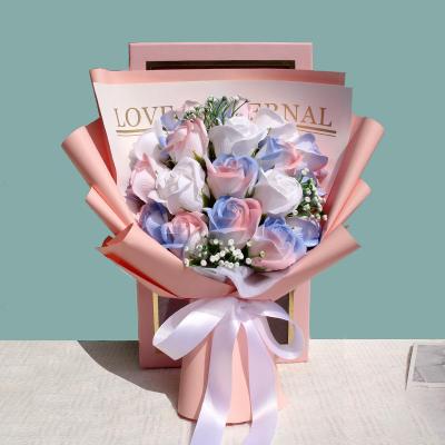 China Eighteen Realistic Ice-Blue Rose Soap Flower Bouquet Modern Premium Finish Perfect Valentine's Day Gift for Wife Romantic for sale