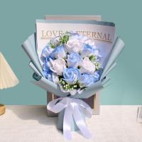 China Eighteen Realistic Ice-Blue Rose Soap Flower Bouquet Modern Premium Finish Perfect Valentine's Day Gift for Wife Romantic for sale