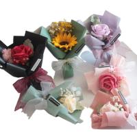 China Event Gifts Rose Carnation Flower Bouquets Mini Soap Flower Bouquet With Gift Bag for sale