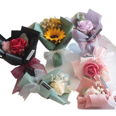 China Event Gifts Rose Carnation Flower Bouquets Mini Soap Flower Bouquet With Gift Bag for sale