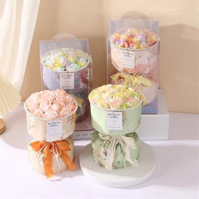 China Handmade Mother's Day Rose Soap Flower Bouquet Multi-color Round Paper Box with PVC Case 17*20cm Customizable Logo Festival Floral Gift for sale