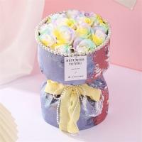 China Handmade Mother's Day Rose Soap Flower Bouquet Multi-color Round Paper Box with PVC Case 17*20cm Customizable Logo Festival Floral Gift for sale