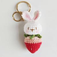 China Crochet Strawberry Bunny Keychain Creative Knit Weaved Handmade Cute Rabbit Carrot Doll Bag Accessories Plush Key Chain for sale