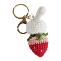 China Crochet Strawberry Bunny Keychain Creative Knit Weaved Handmade Cute Rabbit Carrot Doll Bag Accessories Plush Key Chain for sale