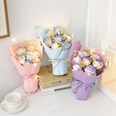 China Women's Day Creative Starry Gypsophila Rose Soap Flower Bouquet 20cm Multi-color Wrapped Mini Floral Gift for Multi-Festival Presents for sale