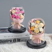 China Valentine Mother's Day Rose Soap Flower Gift in Glass Dome 32*17cm Evermore Handcrafted Art Decor Present for sale