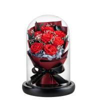 China Valentine Mother's Day Rose Soap Flower Gift in Glass Dome 32*17cm Evermore Handcrafted Art Decor Present for sale