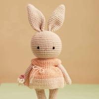 China Factory Wholesale Pink Flower Girl Knitted Crochet Doll Easter Bunny Rabbit Plush Stuffed Animal Toy Made Polyester PP Cotton for sale
