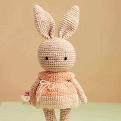 China Factory Wholesale Pink Flower Girl Knitted Crochet Doll Easter Bunny Rabbit Plush Stuffed Animal Toy Made Polyester PP Cotton for sale