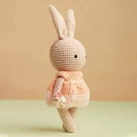 China Factory Wholesale Pink Flower Girl Knitted Crochet Doll Easter Bunny Rabbit Plush Stuffed Animal Toy Made Polyester PP Cotton for sale
