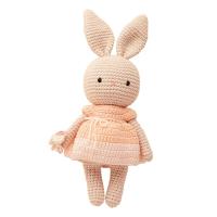 China Factory Wholesale Pink Flower Girl Knitted Crochet Doll Easter Bunny Rabbit Plush Stuffed Animal Toy Made Polyester PP Cotton for sale