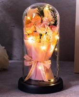 China Soap Flowers Glass Cover LED Valentine's Day Gift Romantic Artificial Soap Rose Bouquet Mother's Day Gift for sale