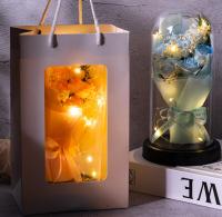 China Soap Flowers Glass Cover LED Valentine's Day Gift Romantic Artificial Soap Rose Bouquet Mother's Day Gift for sale