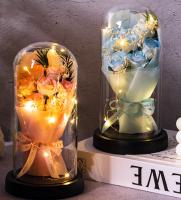 China Soap Flowers Glass Cover LED Valentine's Day Gift Romantic Artificial Soap Rose Bouquet Mother's Day Gift for sale