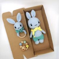 China 100% Handmade Crochet Bunny Toy Amigurumi Dolls Crochet Animals Plush Stuffed Bunny Baby Teething Toy for sale