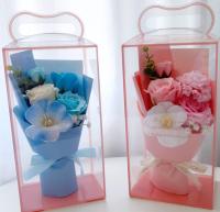 China Artificial Soap Flower Bouquet with Transparent Gift Box Preserved Rose Carnation Flower for Mother's Day Valentine's Day Gift for sale