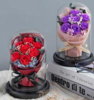 China Valentines Mother's Day Soap Flower Roses Gifts Present Galaxy Artificial Flowers Gift Soap Flower Bouquet in Glass Globe for sale
