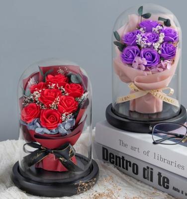 China Valentines Mother's Day Soap Flower Roses Gifts Present Galaxy Artificial Flowers Gift Soap Flower Bouquet in Glass Globe for sale