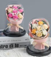 China Valentines Mother's Day Soap Flower Roses Gifts Present Galaxy Artificial Flowers Gift Soap Flower Bouquet in Glass Globe for sale