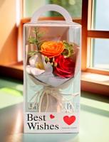 China Luxury Red/Pink/Purple Artificial Soap Flower Bouquet Clear Gift Box Long-Lasting Romantic Valentine's Day Gift for Her for sale