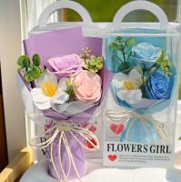 China Luxury Red/Pink/Purple Artificial Soap Flower Bouquet Clear Gift Box Long-Lasting Romantic Valentine's Day Gift for Her for sale