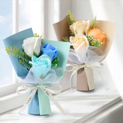 China Mini Carnation Rose Soap Flower Bouquet Tiered Wholesale Price Multi-color Artificial Floral Gift For Mother's Day Valentine Birthday Spring Festival Presents for sale