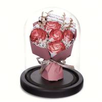 China Glass Dome Preserved Soap Flower Bouquet With Light Custom Color Indoor Decor Romantic Gift For Valentine Birthday Holiday Party Ornament for sale