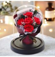 China Glass Dome Preserved Soap Flower Bouquet With Light Custom Color Indoor Decor Romantic Gift For Valentine Birthday Holiday Party Ornament for sale