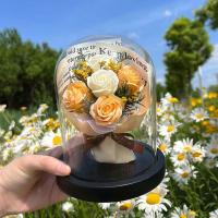 China Glass Dome Preserved Soap Flower Bouquet With Light Custom Color Indoor Decor Romantic Gift For Valentine Birthday Holiday Party Ornament for sale