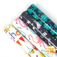 China Flamingos And Dinosaurs Gold Gift Wrap Paper Roll Cartoon Design For Kids for sale