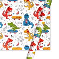 China White Dinosaur Patterned 50CMX70CM Gift Wrap Paper Roll For Toys Package for sale