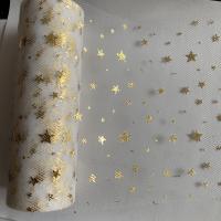 China Gold Glitter Tulle Organza Fabric Rolls Stamped Shiny Tulle Fabric Rolls 6 Inch for sale